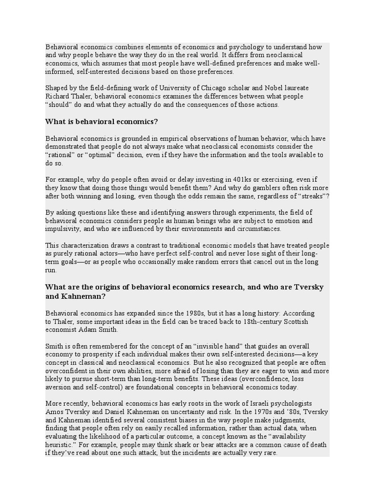 Session7 - BEHAVIOURAL ECONOMICS | PDF