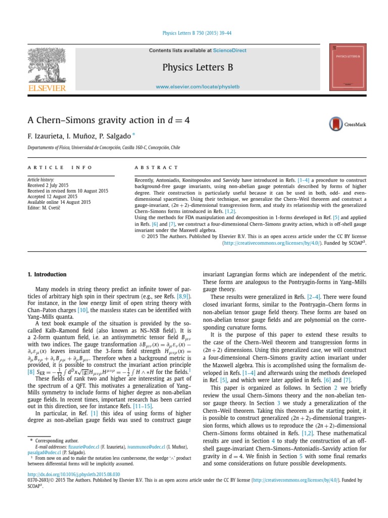 A Chern-Simons Gravity Action in d4 | PDF | Gauge Theory | Differential ...
