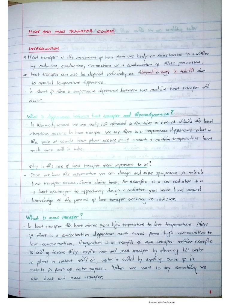 Heat and Mass Transfer Intoduction Full Notes | PDF