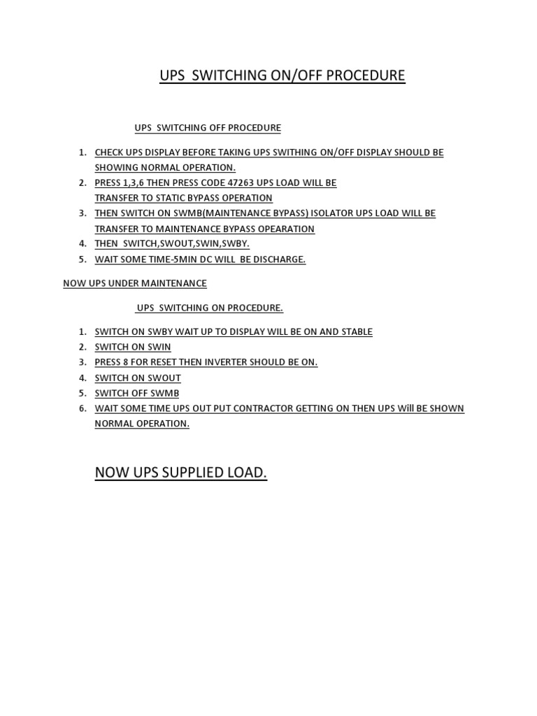 Ups On - Off Procedure | PDF