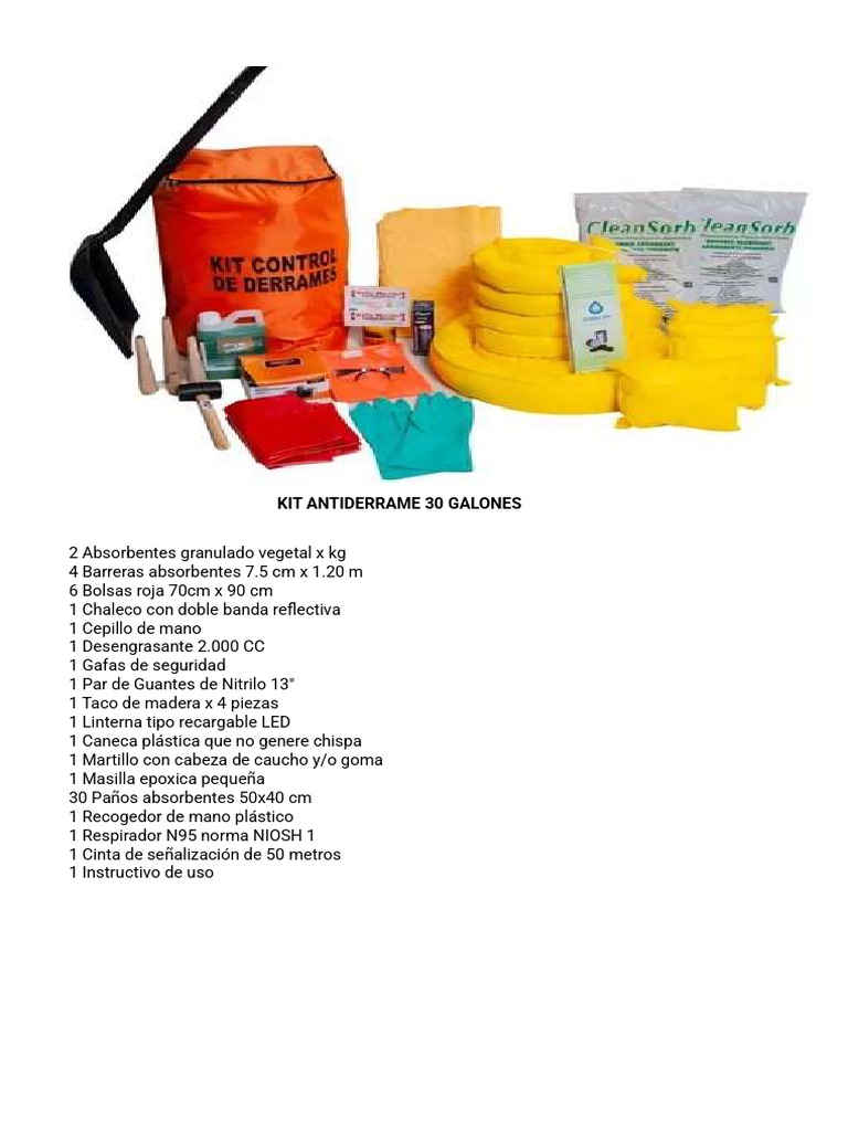 Kit Antiderrame 30 Galones: Contenido y Uso | PDF | Salud y bienestar ...