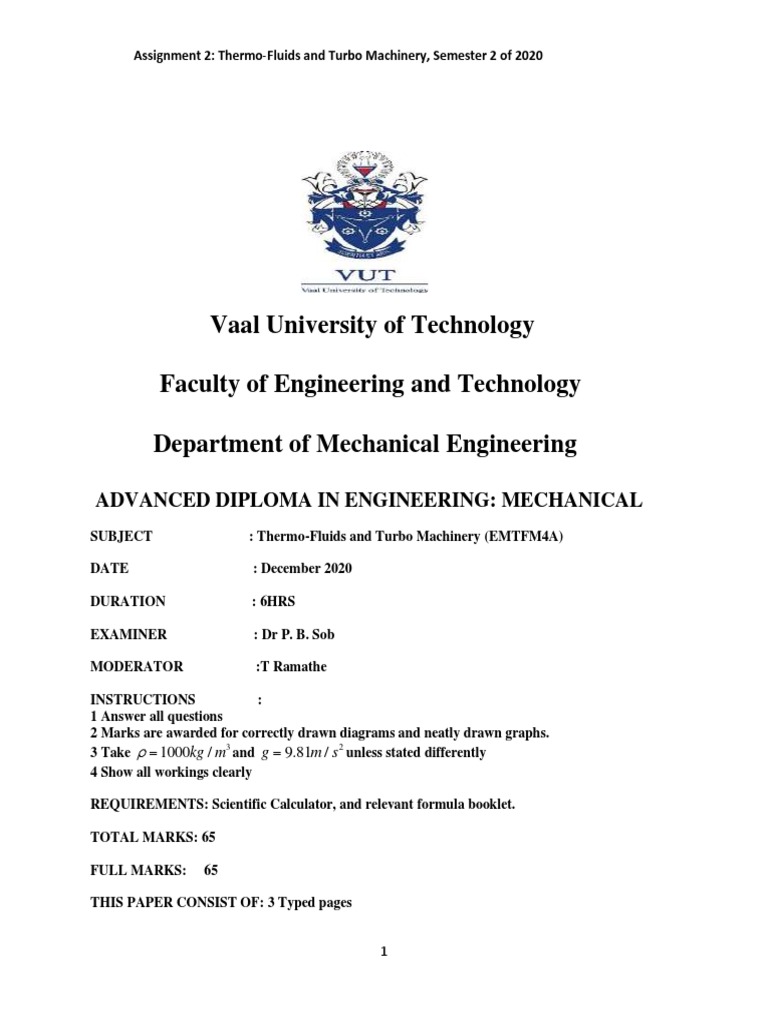 Assignment 2-Thermo Fluids and Turbomachinery | PDF | Technology & Engineering
