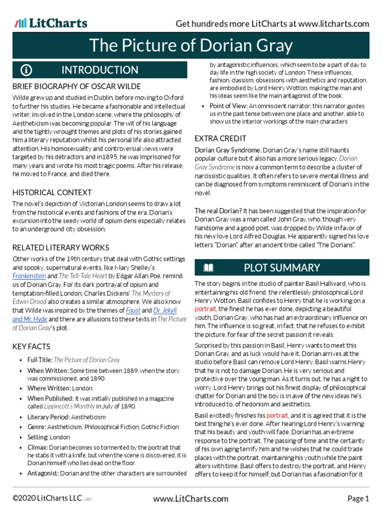 Dorian Gray Character Analysis and Summary | PDF | The Picture Of ...