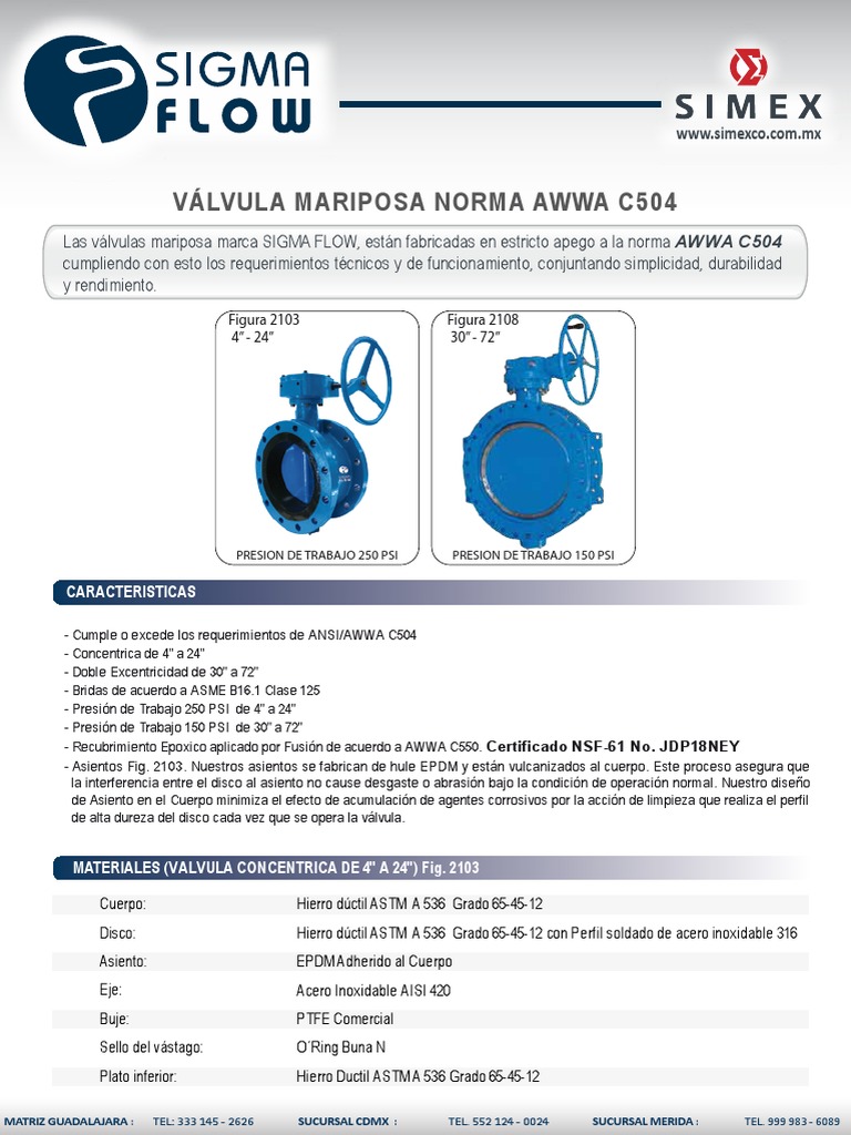 Válvula Mariposa SIGMAFLOW C504 (2) | PDF | Ingeniería de Edificación | Materiales