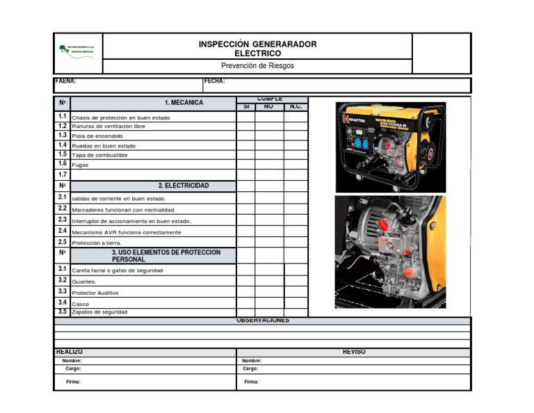 Check List Generador | PDF