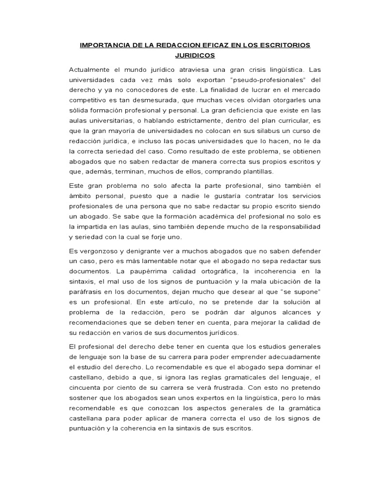 Importancia de La Redaccion Eficaz en Los Escritorios Juridicos | PDF Importancia de La Redaccion Eficaz en Los Escritorios Juridicos | PDF