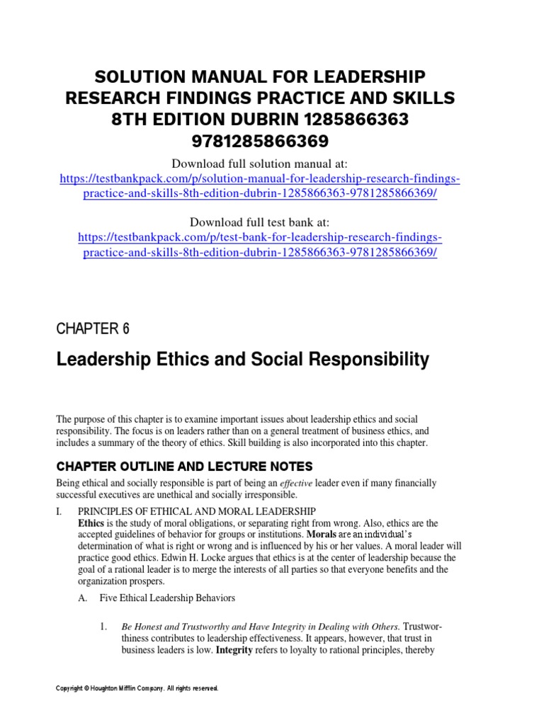 Leadership Research Findings Practice and Skills 8th Edition DuBrin ...