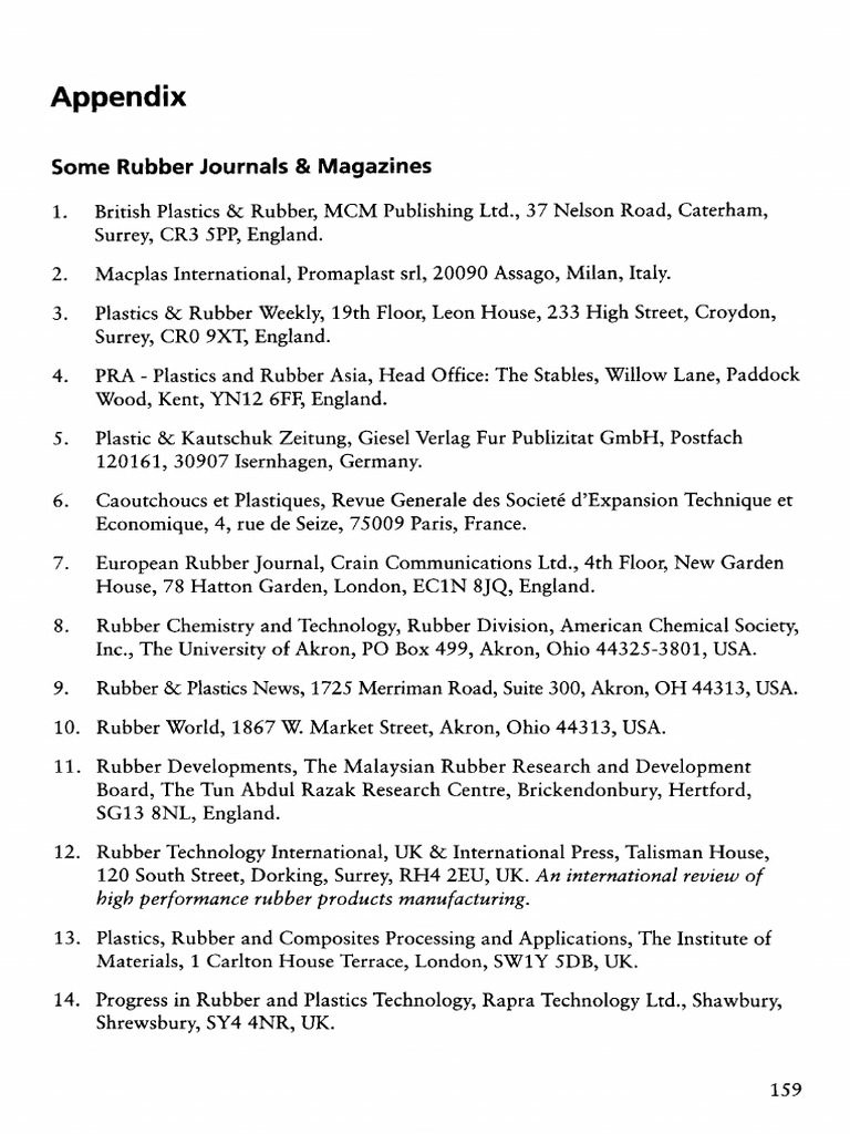 Appendix: Some Rubber Journals Magazines | PDF