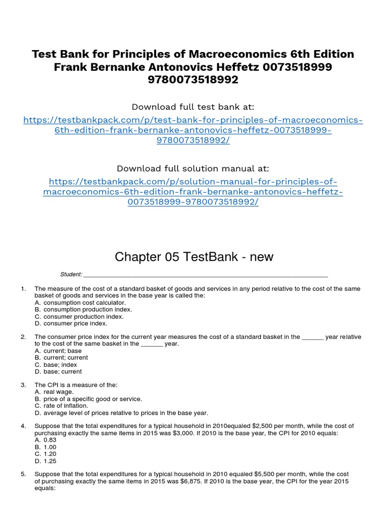 Macroeconomics Test Bank Guide | PDF | Cost Of Living | Inflation