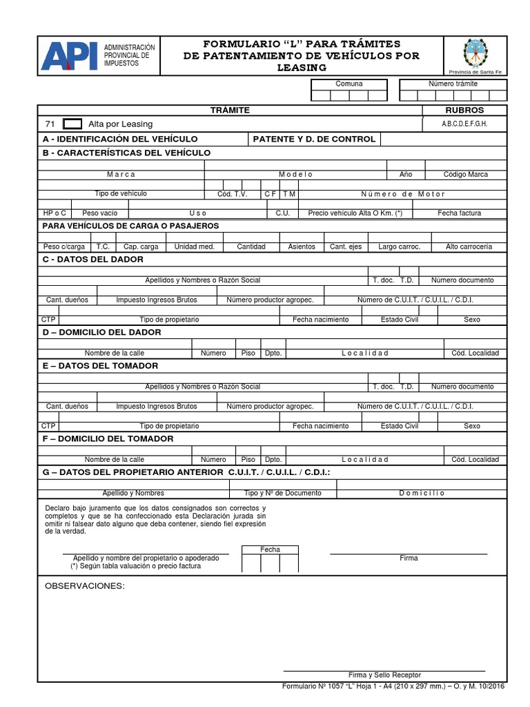 Formulario 1057 para Tramite Por Leasing Interactivo | PDF