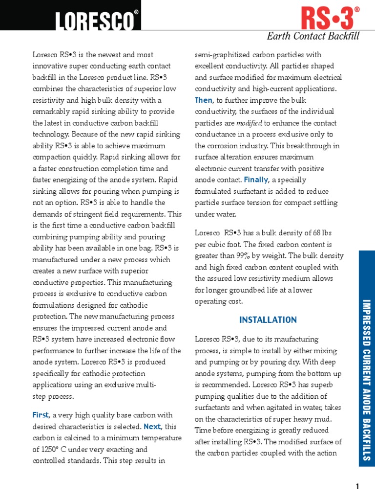 Loresco Impressed Current Anode Backfills | PDF