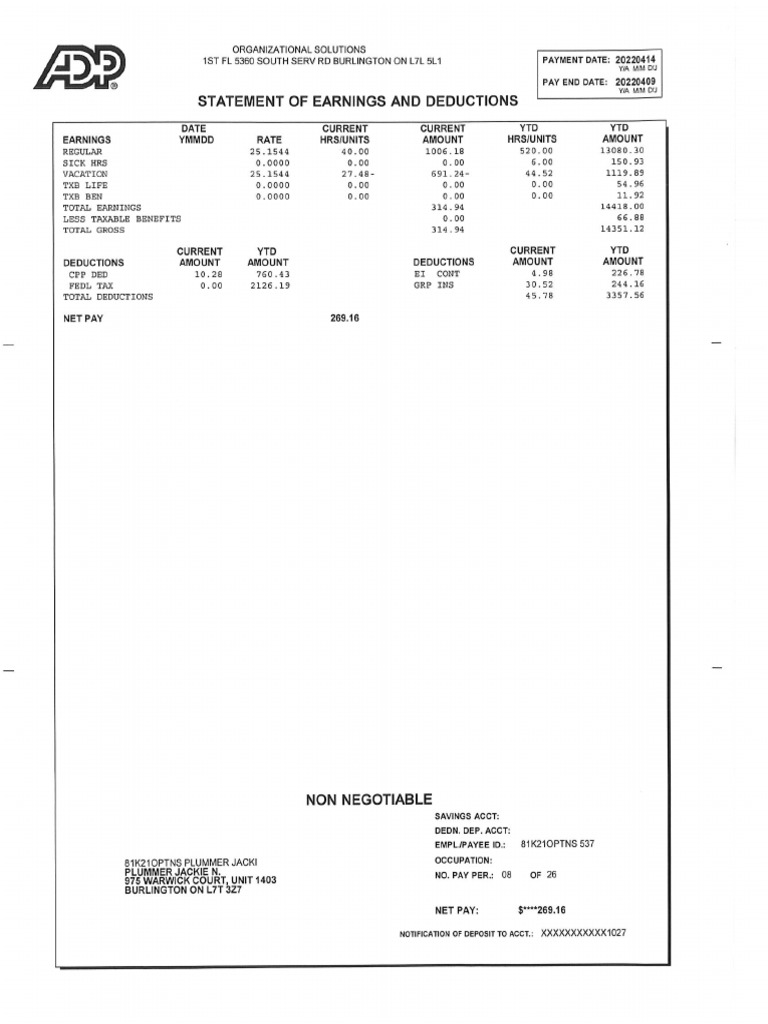 ADP Stub Example | PDF