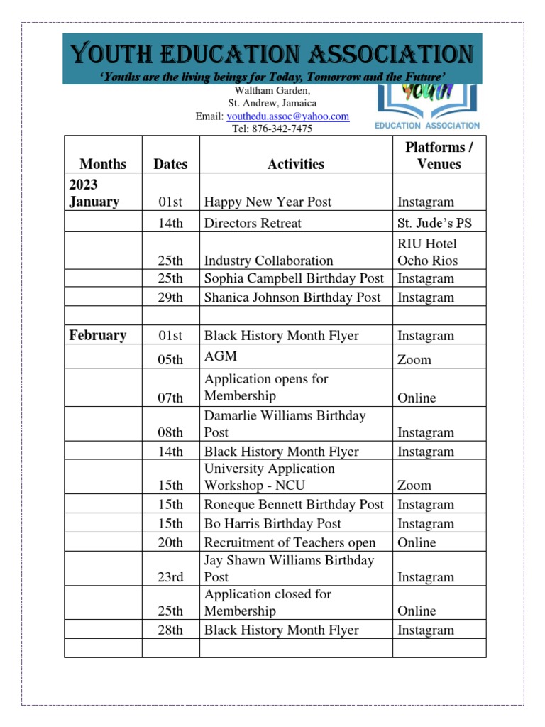 Youth Education Association Events 2023 | PDF | Observances | Festival