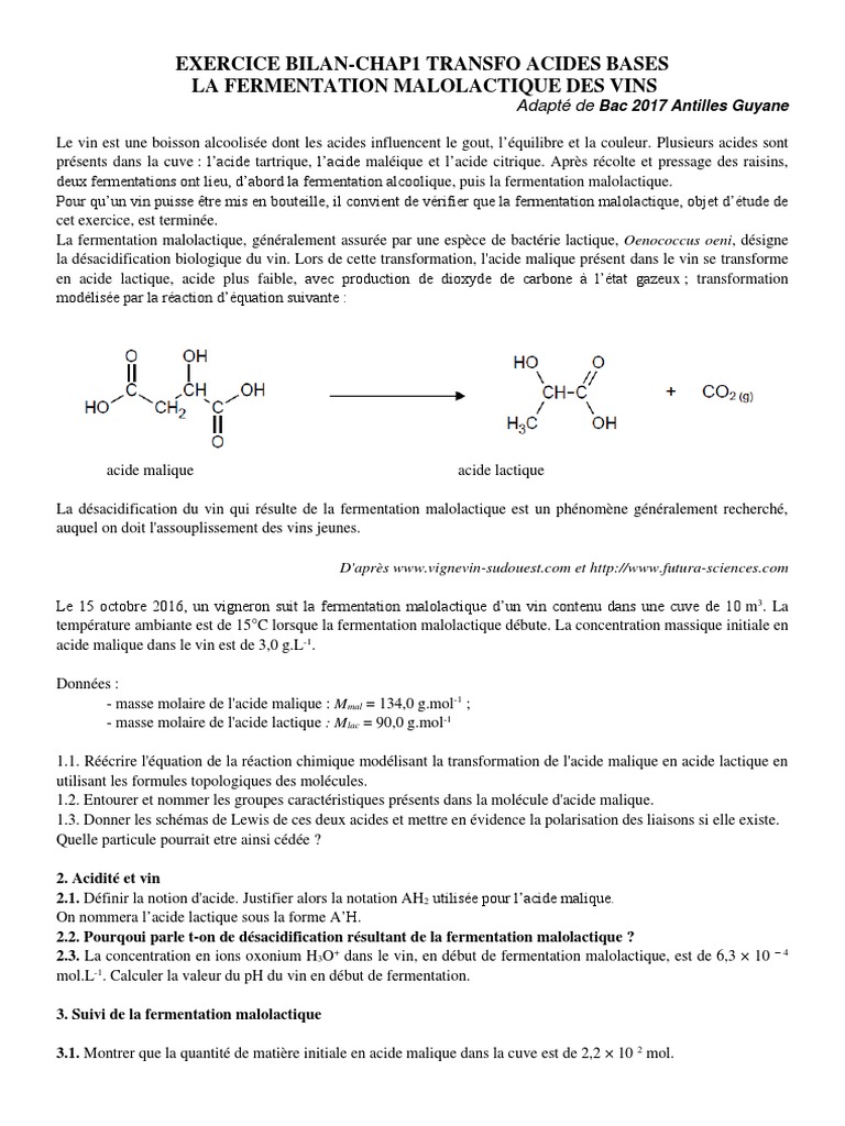 Exo Bilan Vin Chap1 ACIDE BASE | PDF