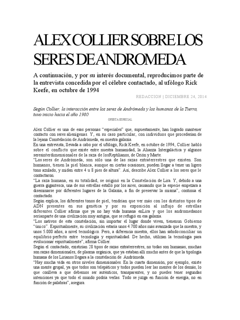 Alex Collier Sobre Los Seres de Andromeda | PDF | Vida | Raza ...