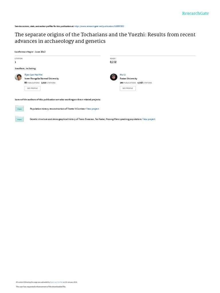 Tocharians and Yuezhi: Separate Origins | PDF | Social Science | History