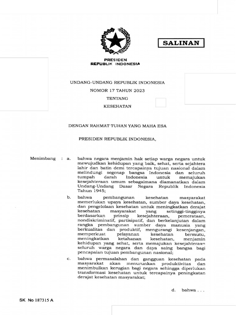 UU No. 17 Tahun 2023 TTG Kesehatan | PDF