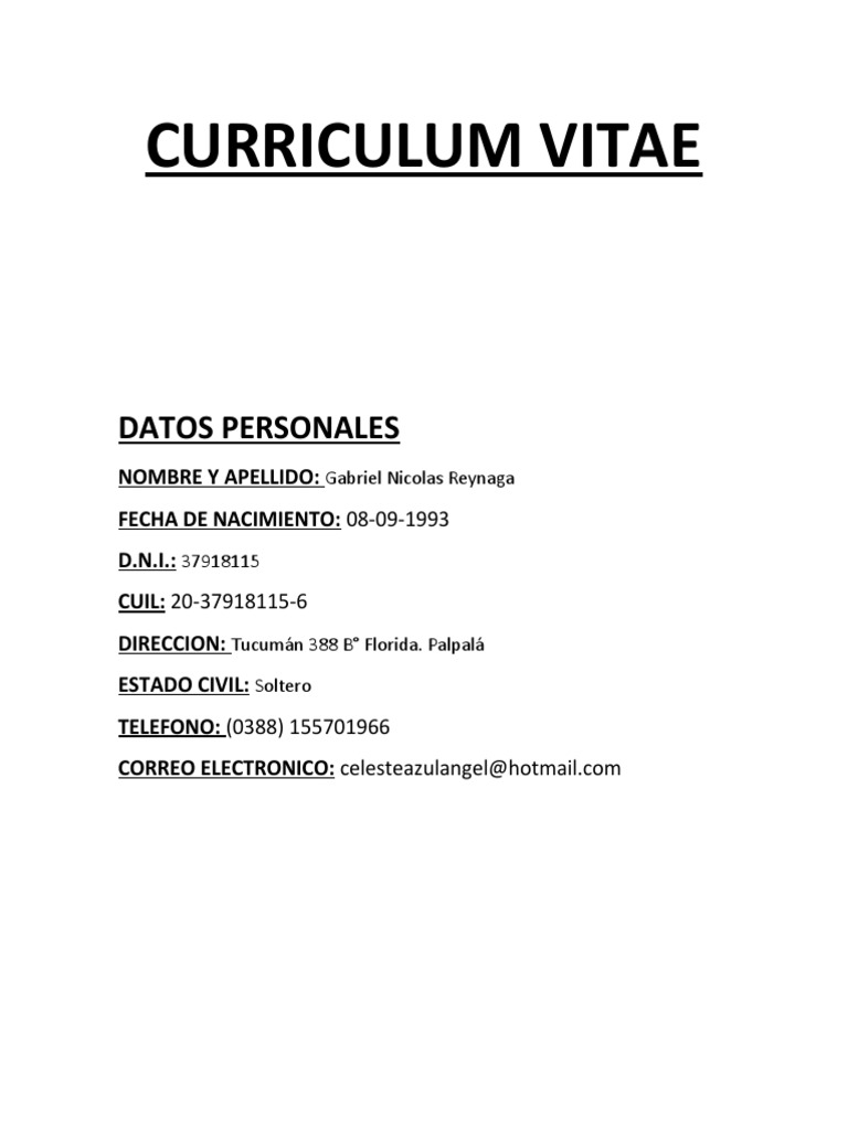 Currículum Vitae de Gabriel Reynaga | PDF