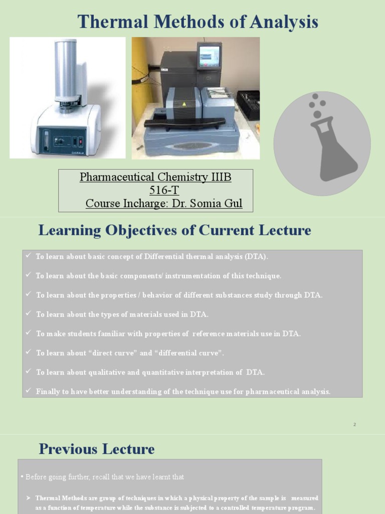 Thermal Methods of Analysis: Pharmaceutical Chemistry IIIB 516-T Course Incharge: Dr. Somia Gul ...