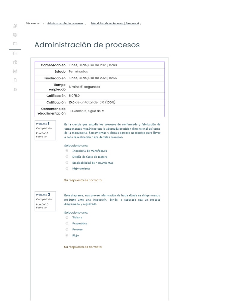 Administración de Procesos - Modalidad de Exámenes - Semana 4 | PDF Administración de Procesos - Modalidad de Exámenes - Semana 4 | PDF