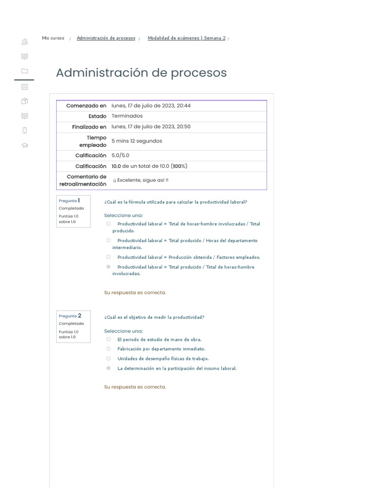 Administración de Procesos - Modalidad de Exámenes - Semana 2 | PDF