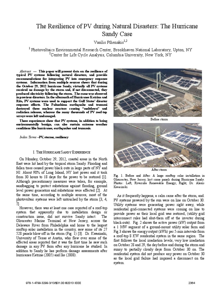 Resilience of Solar PV in Disasters | PDF | Photovoltaic System ...