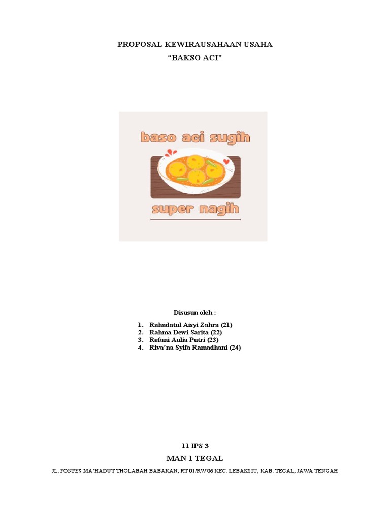 Proposal Usaha Bakso Aci Sugih | PDF