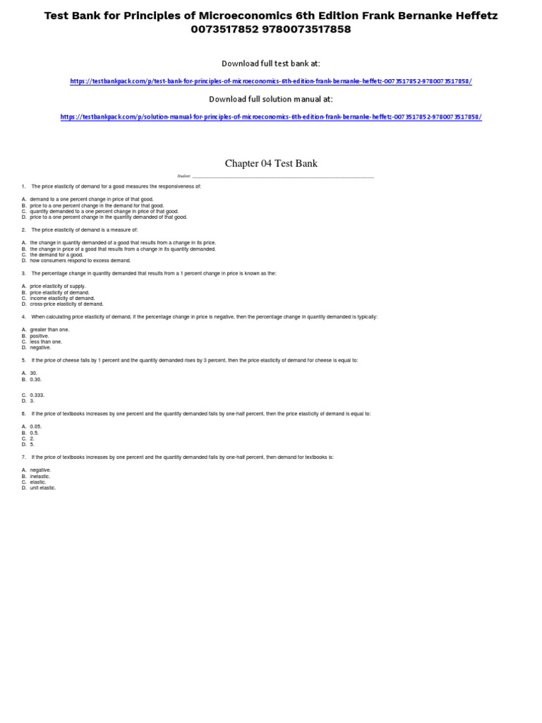 Principles of Microeconomics 6th Edition Frank Test Bank 1 | PDF