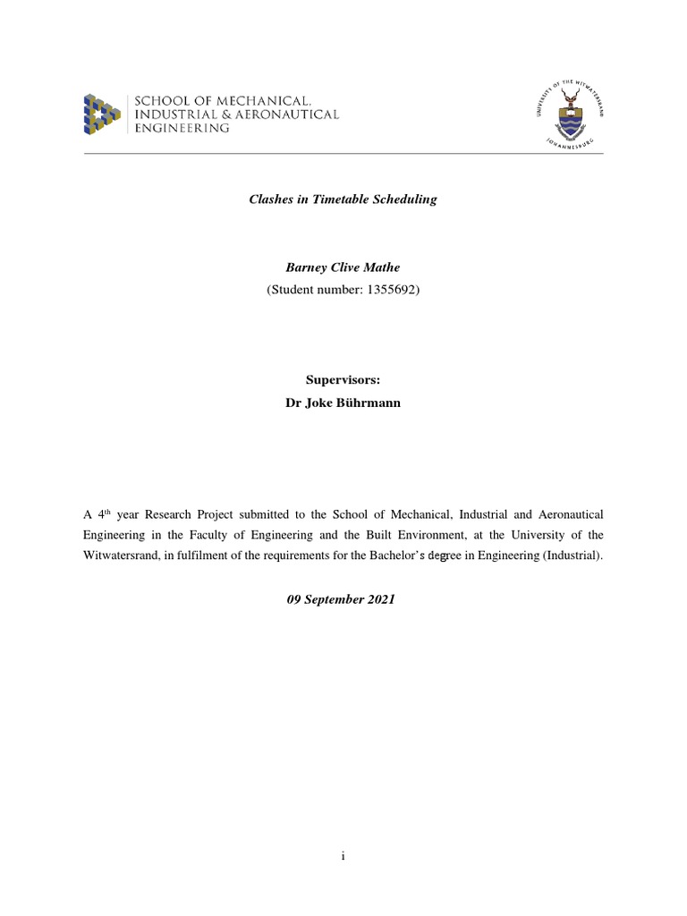 Clashes in Timetable Scheduling | PDF