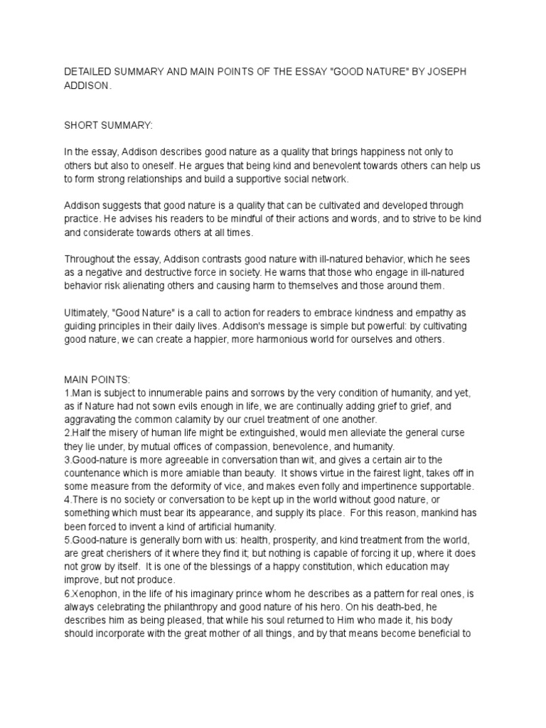 Good Nature Summary | PDF | Reason | Virtue