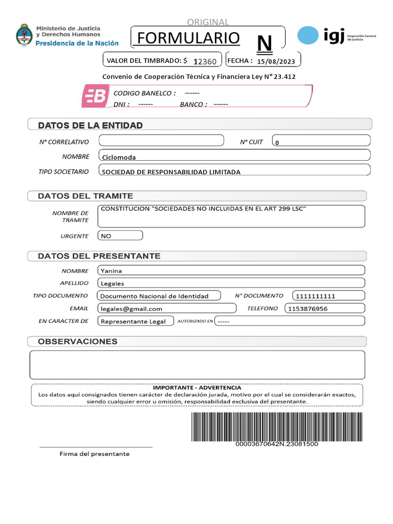 Formulario IGJ | PDF