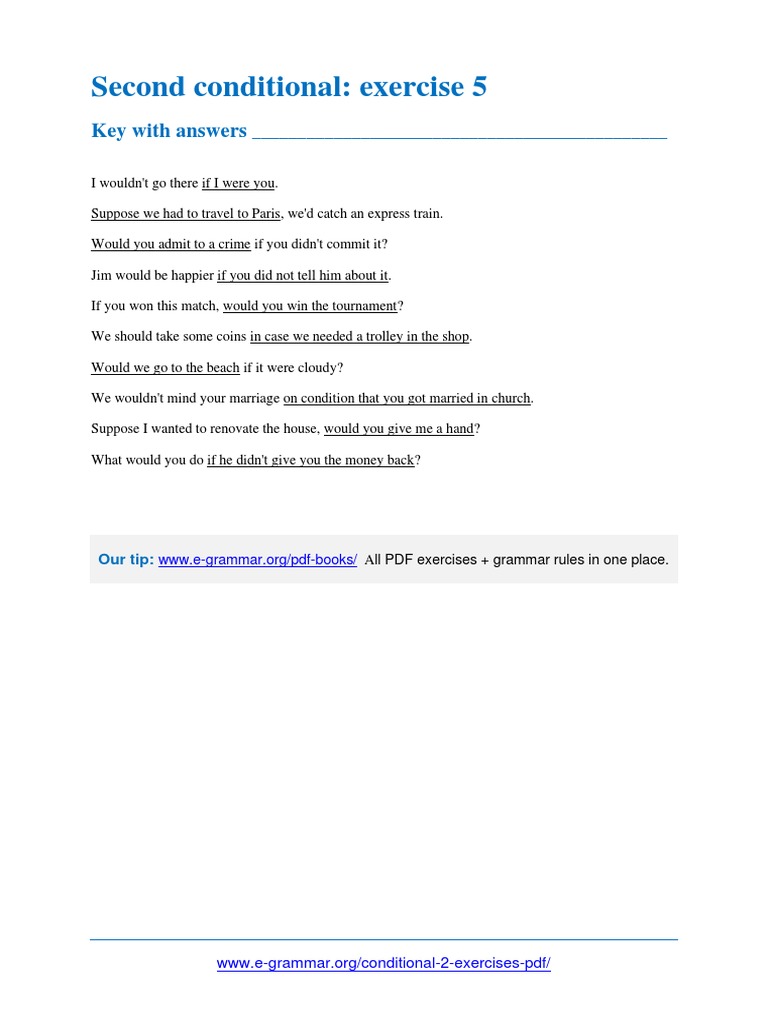 Second Conditional Exercise 5 Key | PDF