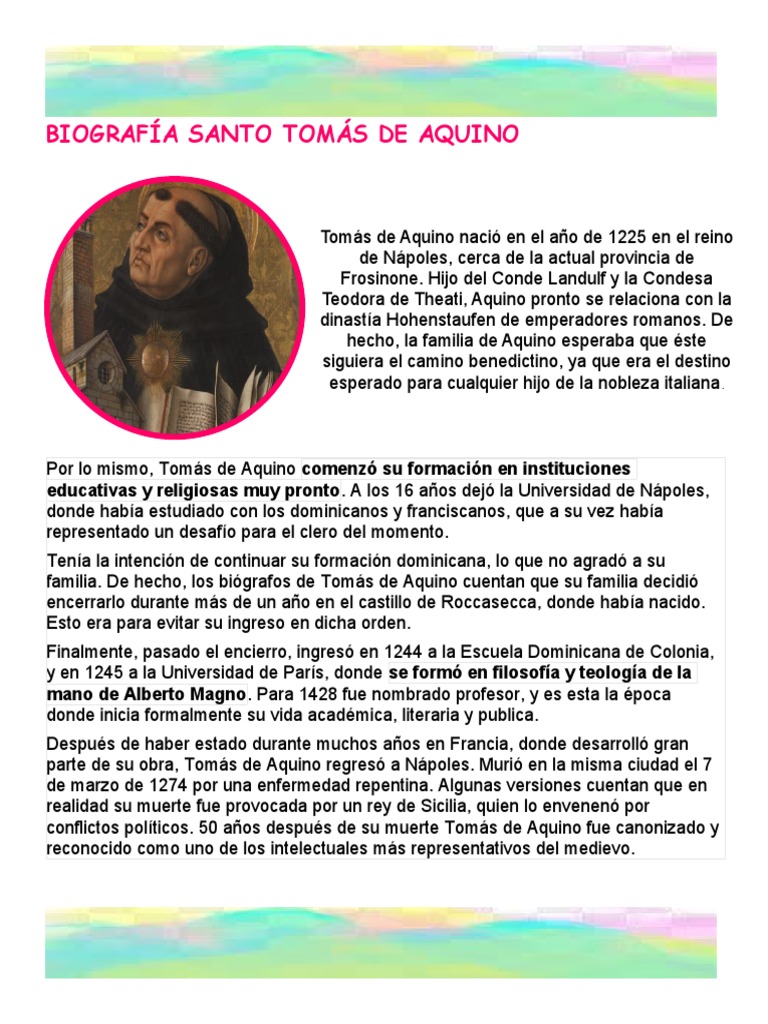 Biografía Santo Tomás de Aquino | PDF | Tomás de Aquino | Agustín De Hipopótamo