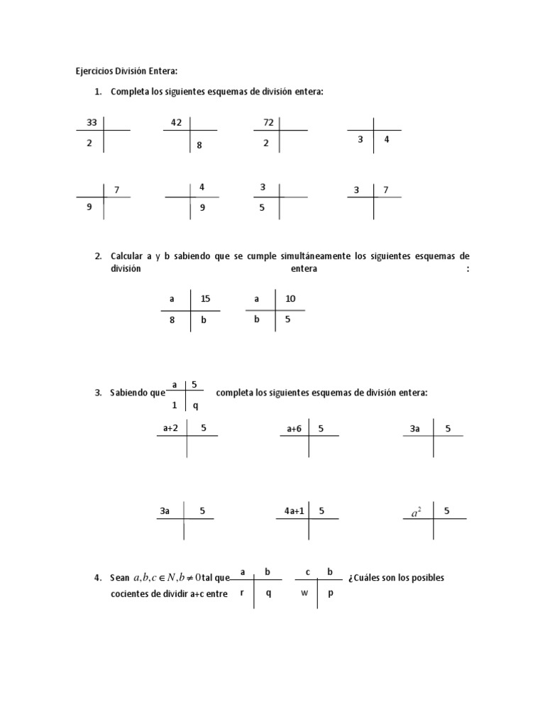 Ejercicios Division Entera | PDF