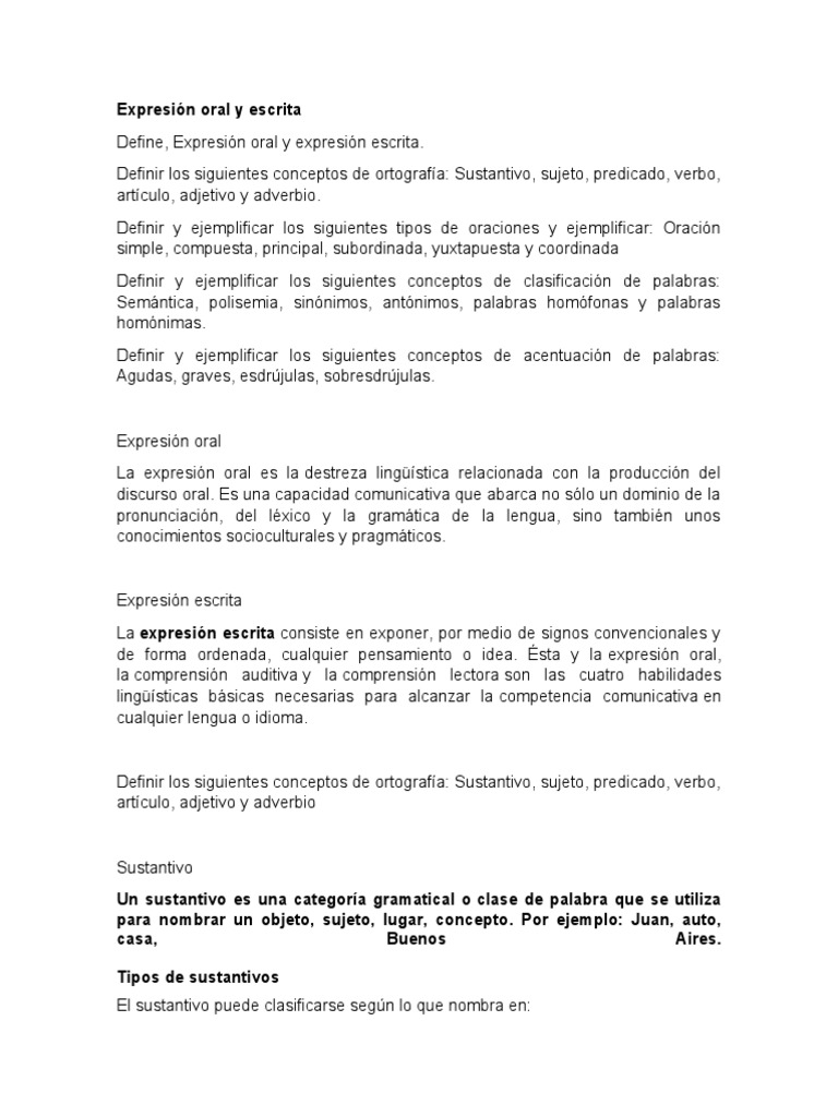 Expresión Oral y Escrita | PDF