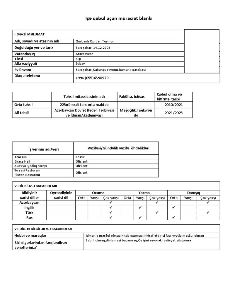 Upper - CV - AZE Nümunə 1 | PDF