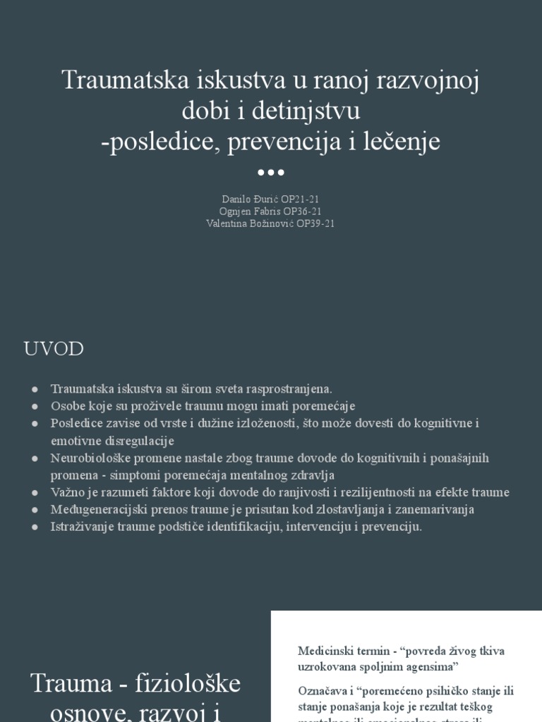 Traumatska Iskustva U Ranoj Razvojnoj Dobi I Detinjstvu - Posledice ...