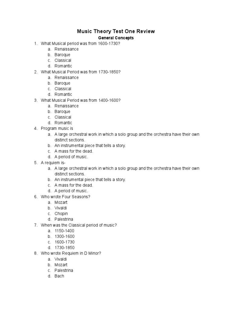 Music Theory Test One Review | PDF | Language Arts & Discipline | Art
