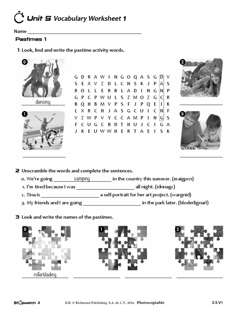 Pastime Vocabulary Worksheet | PDF