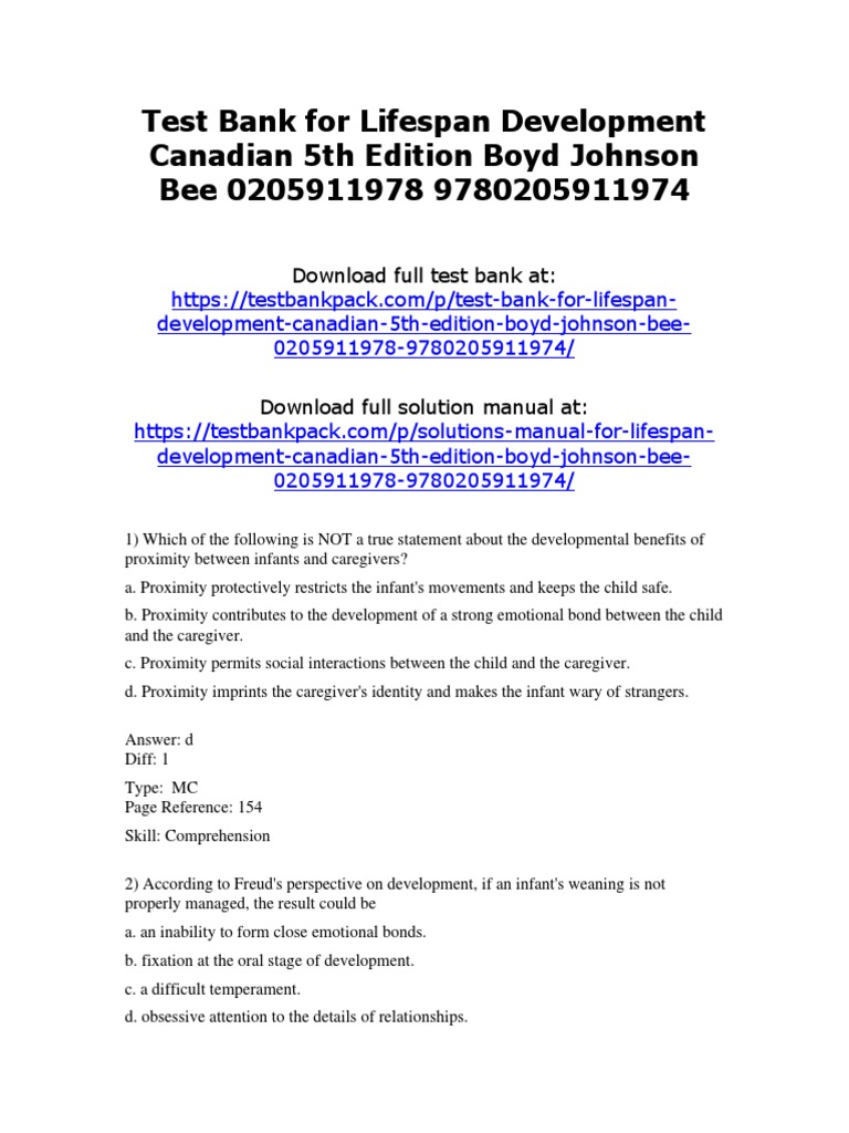 Lifespan Development Canadian 5th Edition Boyd Test Bank Download | PDF
