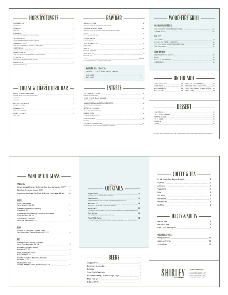 Shirley's Restaurant Menu Overview | PDF