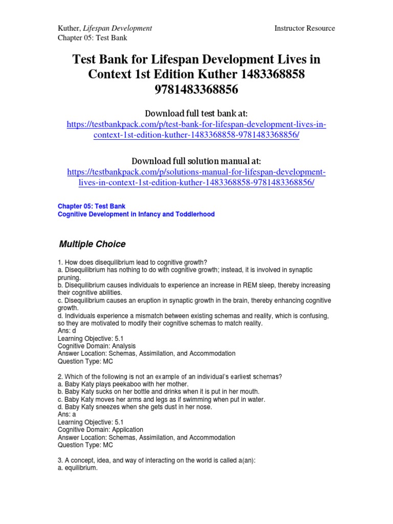 Lifespan Development Lives in Context 1st Edition Kuther Test Bank ...