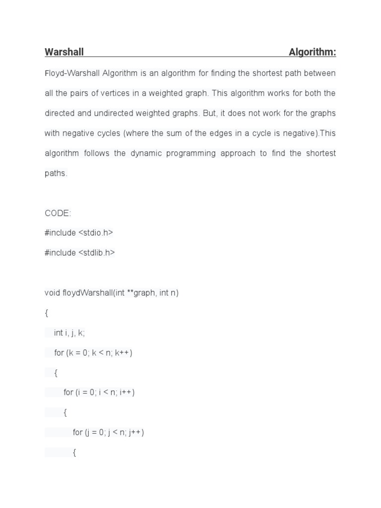 Warshall Algorithm | PDF