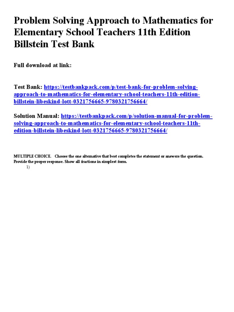 Problem Solving Approach To Mathematics For Elementary School Teachers 11th Edition Billstein ...