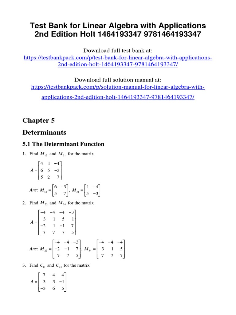 Linear Algebra With Applications 2nd Edition Holt Test Bank Download ...
