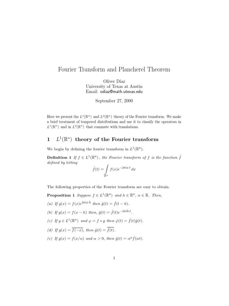 Fourier Transform and Plancherel Theorem | PDF | Distribution (Mathematics) | Convolution