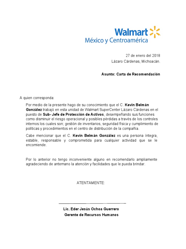 CARTA LABORAL Walmart | PDF