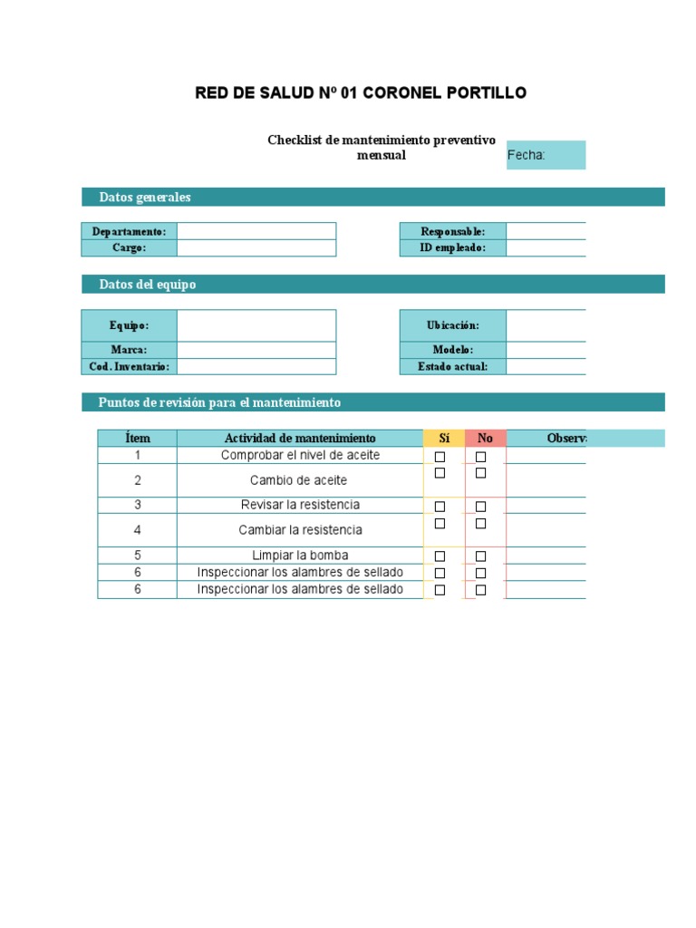 Ejemplo de Checklist de Mantenimiento | PDF
