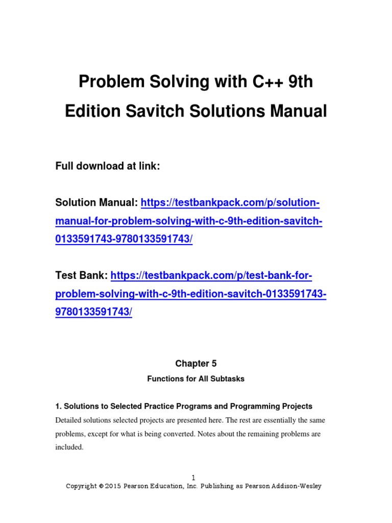 Problem Solving With C++ 9th Edition Savitch Solutions Manual 1 | PDF