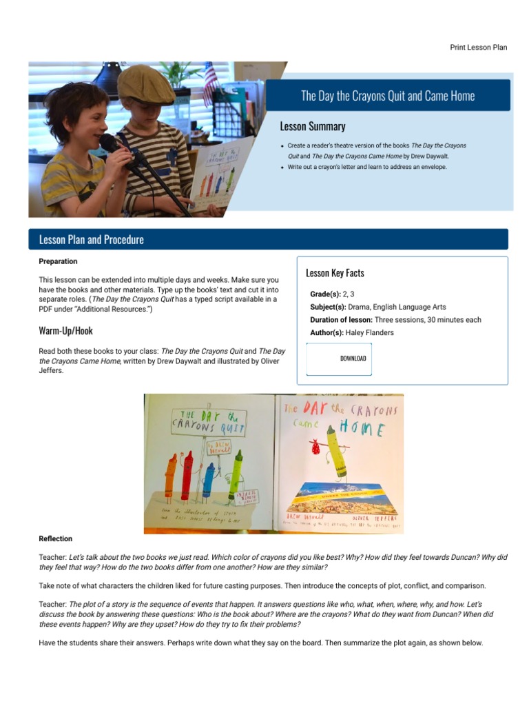 Crayon Reader's Theatre Lesson Plan | PDF | Language Arts & Discipline